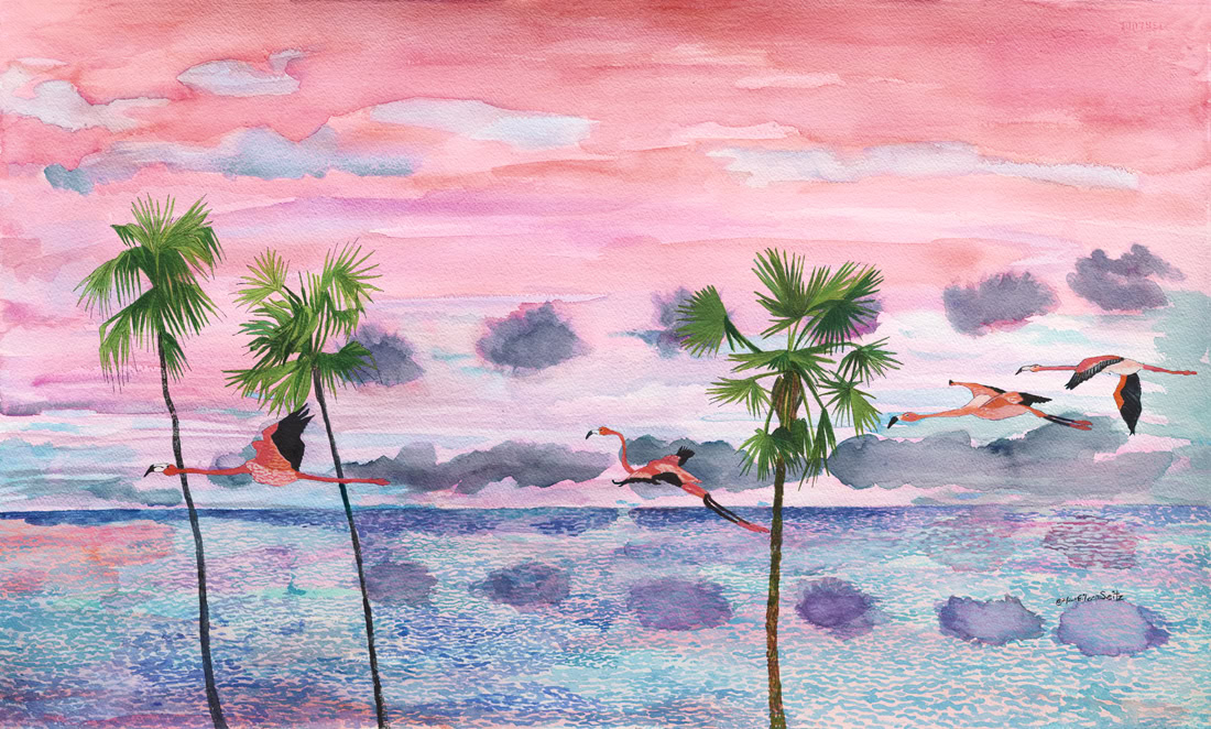 Flying Flock of Flamingos - Eileen Seitz Fine Art, Inc